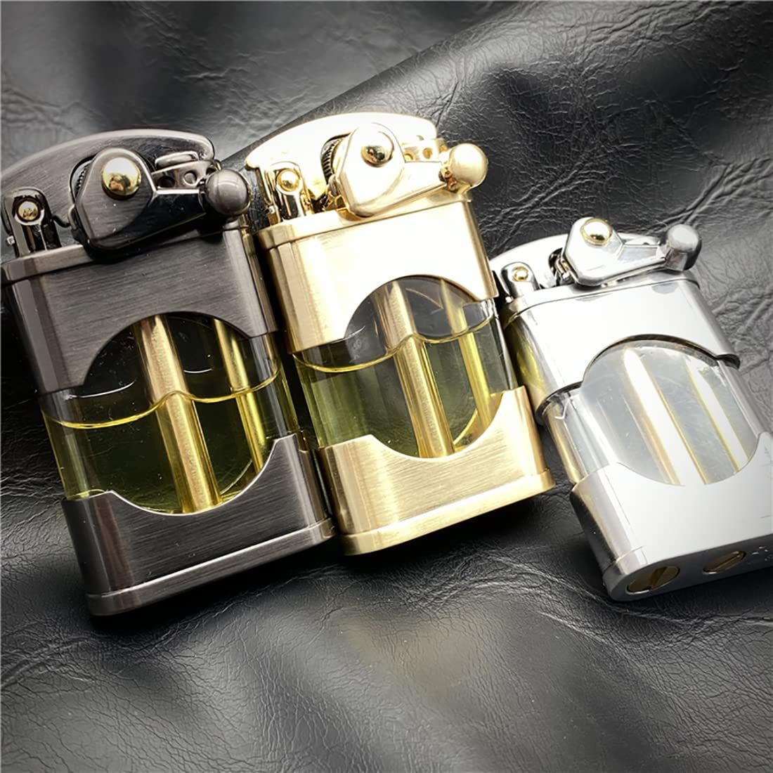 Vintage Lighter,Creative Transparent Bottle Design,Kerosene Lighter,Lighter Unique Birthday Gifts for Men Dad Husband (Black,Medium)