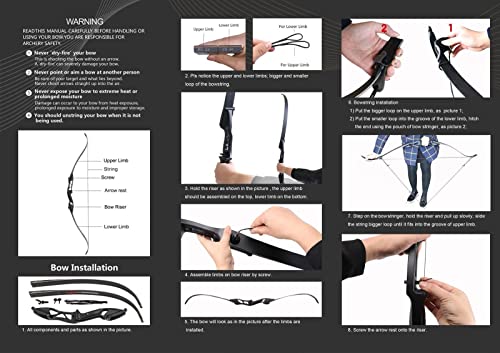 Toparchery Archery 56" Takedown Hunting 50lbs Recurve Bow Metal Riser Right Hand Black Longbow