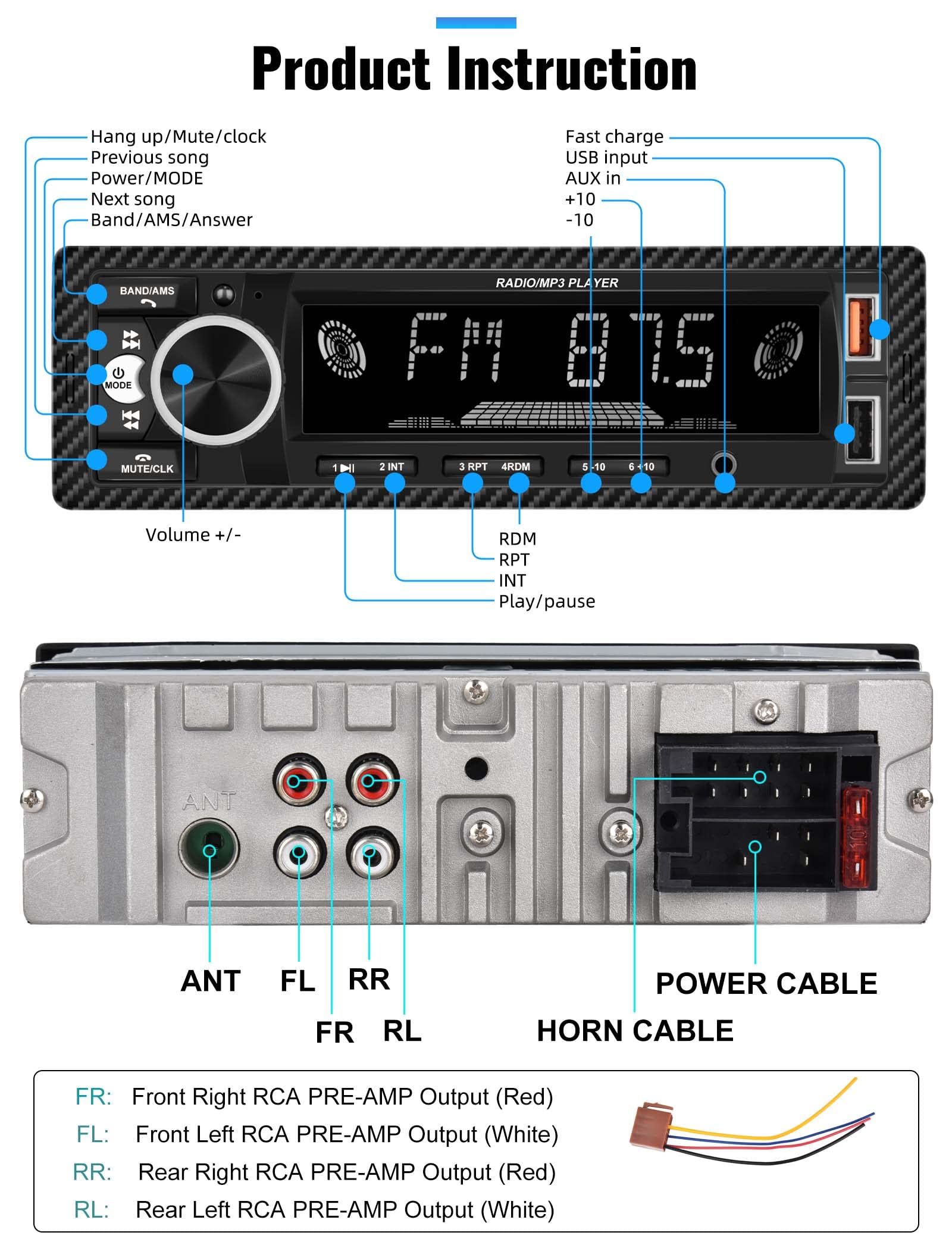 UNITOPSCI Single Din Bluetooth Multimedia Car Stereo Radio Bluetooth Hands-Free Calling Audio Receiver FM Radio Car MP3 Player AUX in/Dual USB Port Digital Media, Fast Charging with Remote Control