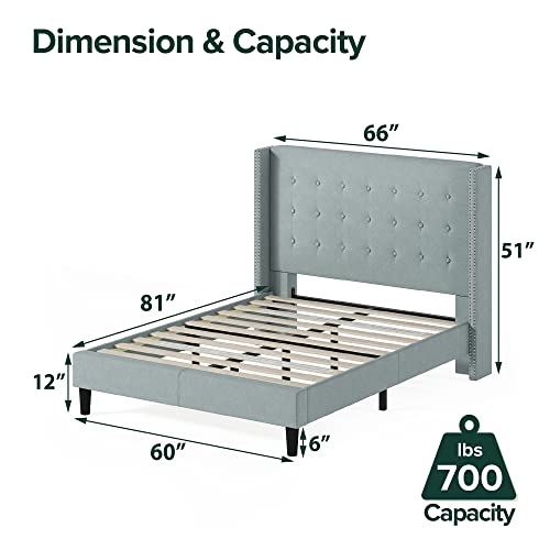 ZINUS Kendra Upholstered Platform Bed Frame with Wingback Headboard / Mattress Foundation / Wood Slat Support / No Box Spring Needed / Easy Assembly, Queen