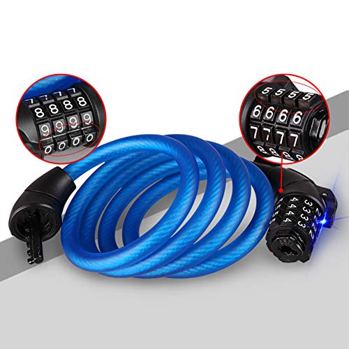 ZHYING Anti Theft Bicycle Password Lock with LED Light,150cm Bike Steel Chain with 4 Digits Code,Resettable for Scooter,Motorcycles