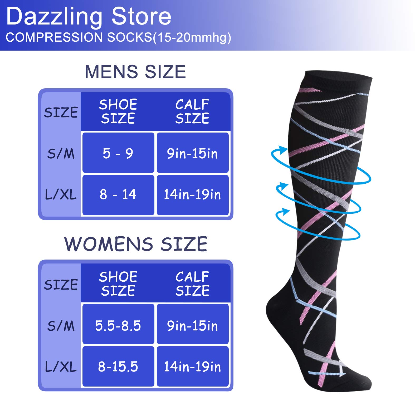 WITHYOU Compression Socks (8 Pairs), 15-20 mmHg is Best Athletic for Men & Women, Running, Flight, Travel, Pregnant - Boost Performance, Blood Circulation & Recovery (8 Assorted 7, L/XL)