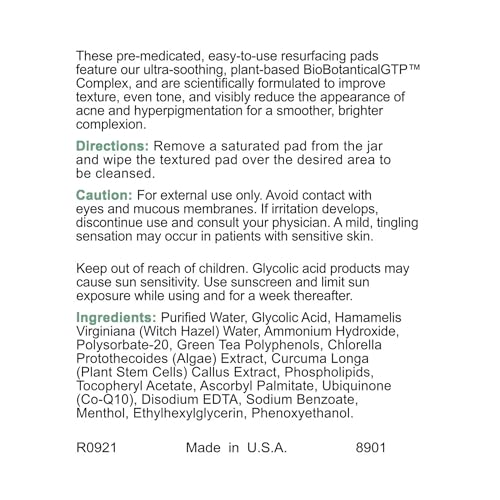 Replenix Glycolic Acid 10% Resurfacing Skin Peel, Medical-Grade Facial Peeling Pads for Discoloration & Acne (60 ct.)