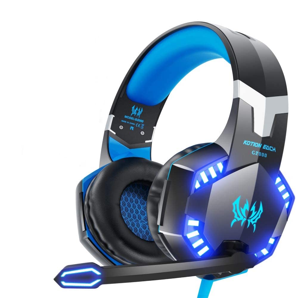 VersionTECH. Gaming Headset for PS5 PC PS4 Xbox One Controller,Bass Surround Noise Cancelling Mic, Over Ear Headphones with LED Lights for Mac Laptop Xbox Series X S Nintendo Switch Games