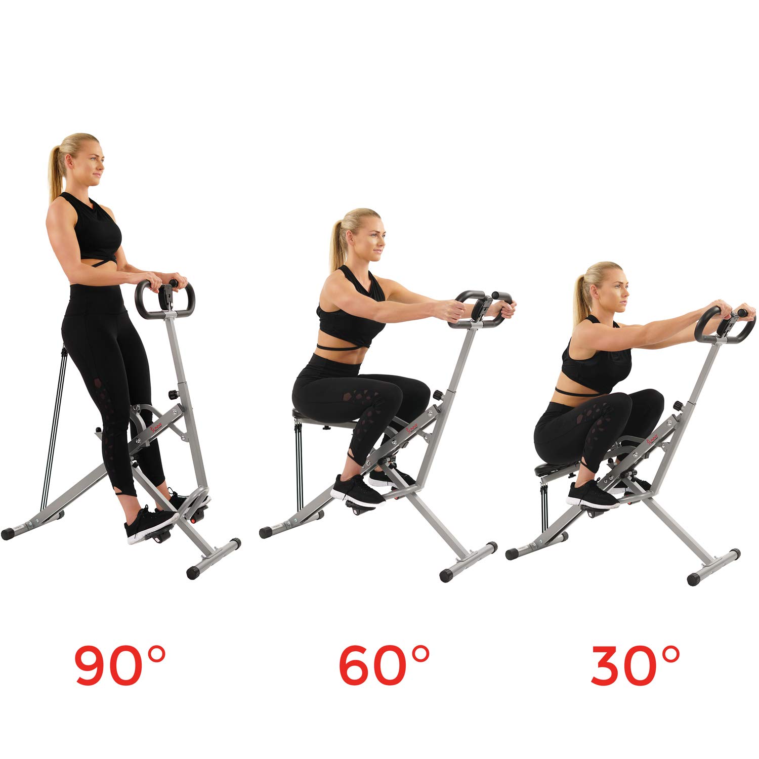 Sunny Health and Fitness Upright Squat Assist Row-N-Ride Trainer for Squat Exercise and Glutes Workout with Workout Cooling Towel