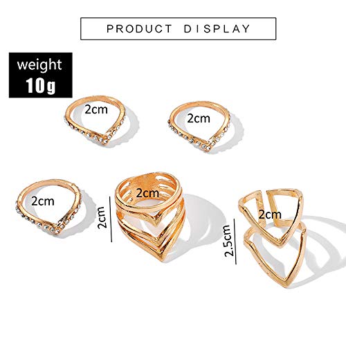 ZZ ZINFANDEL 5-9 Pcs 18K Gold Stackable Knuckle Midi Finger Rings Set Crystal Pearl Rings Geometry Heart Hexagon Letter V Stackings Joint Ring Sets for Women Girls (5 pcs)