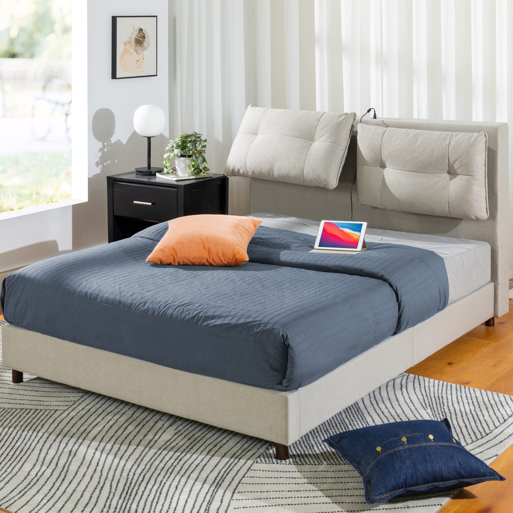 ZINUS Avery Platform Bed with Reclining Headboard / No Box Spring Needed / Cushioned Adjustable Headboard with Customizable Height / Easy Assembly, Dark Grey, Queen