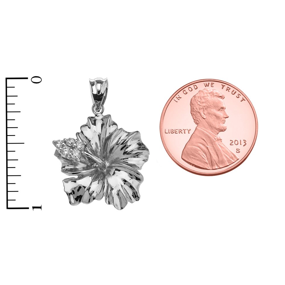 Sterling Silver Caribbean Hibiscus (Malvaceae) Cubic Zirconia Pendant
