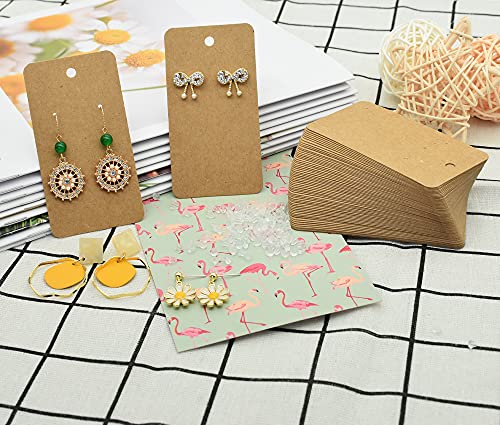 Twavang Earring Card Holder Set, 100Pcs Kraft Paper Earring Display Cards, 100 Pairs Clear Earring Backs with 100Pcs Self Adhesive Bags for Earrings Jewelry Display (Brown, 3.5" x 2")
