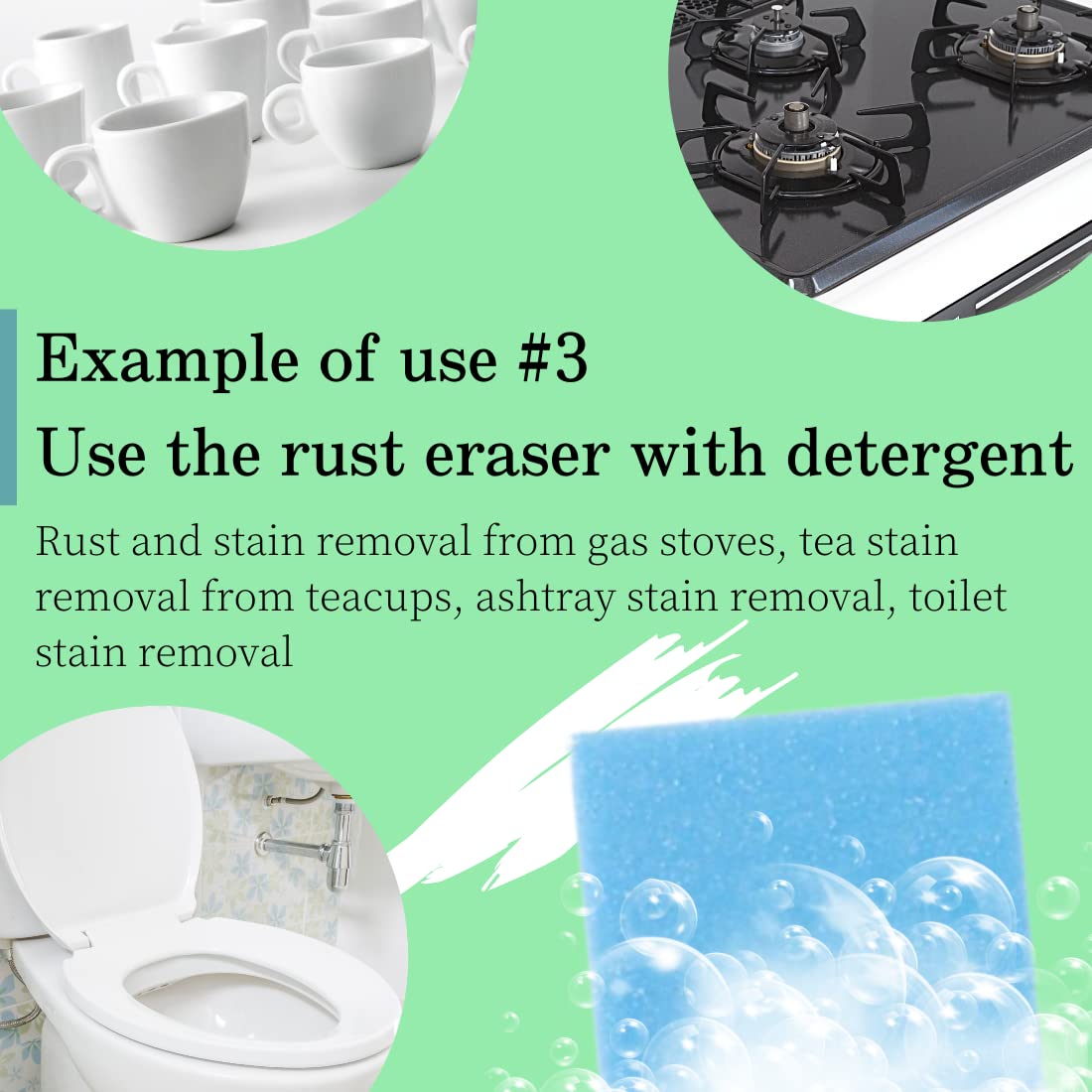 Rust Eraser for Knives Kitchen Stoves Wood Finish and Bicycles Multi Purpouse Cleaning Rubber Eraser Remover Dirt Stains, Set of 3 (Fine, Coarse, Extra coarse) Made in Japan