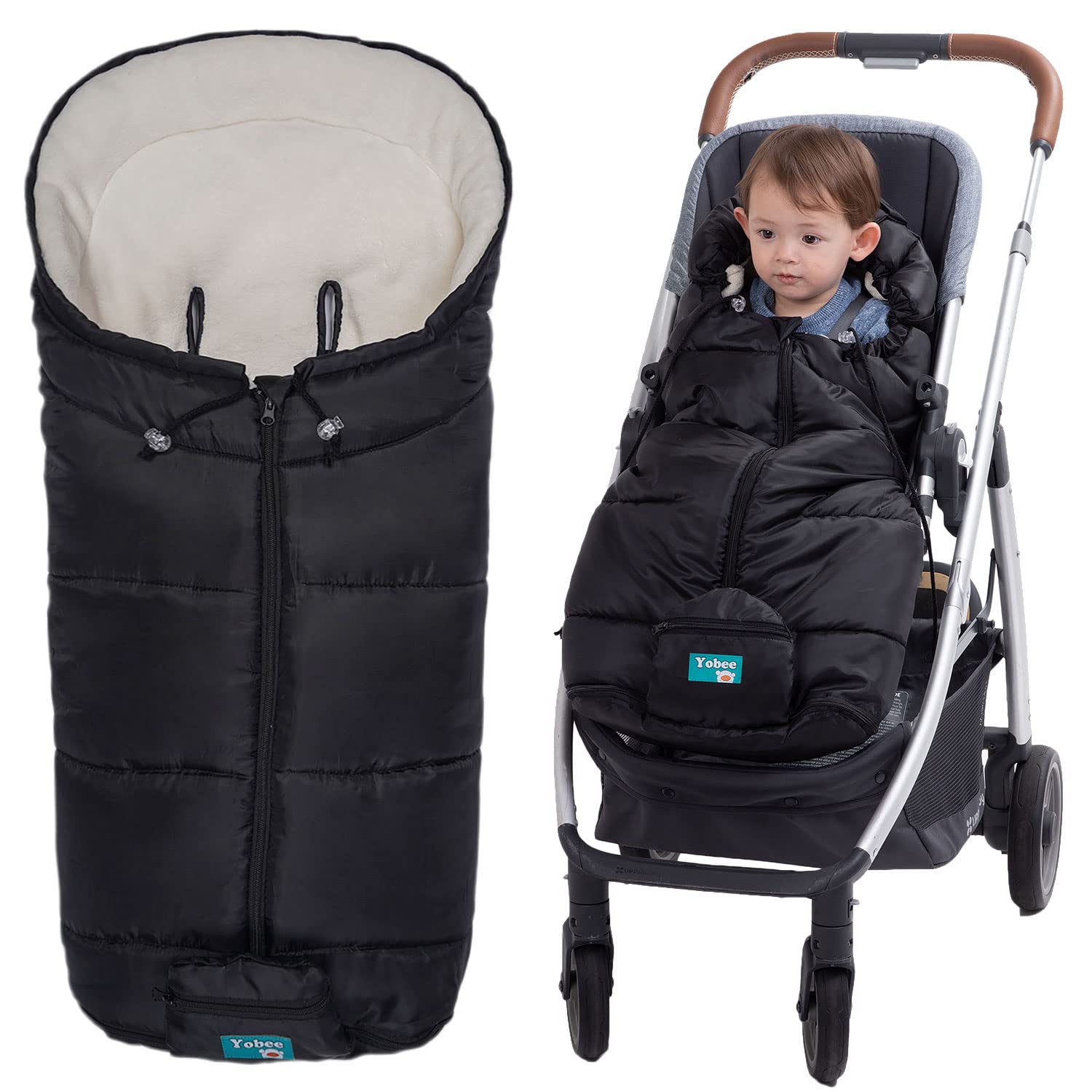 Yobee Cozy Warm Baby Universal Footmuff fit Most Strollers Pushchairs Prams, Weatherproof, Anti-Slip, Soft Fleece Lining Stroller Bunting Bag, Toddler Size, Hemp Gray
