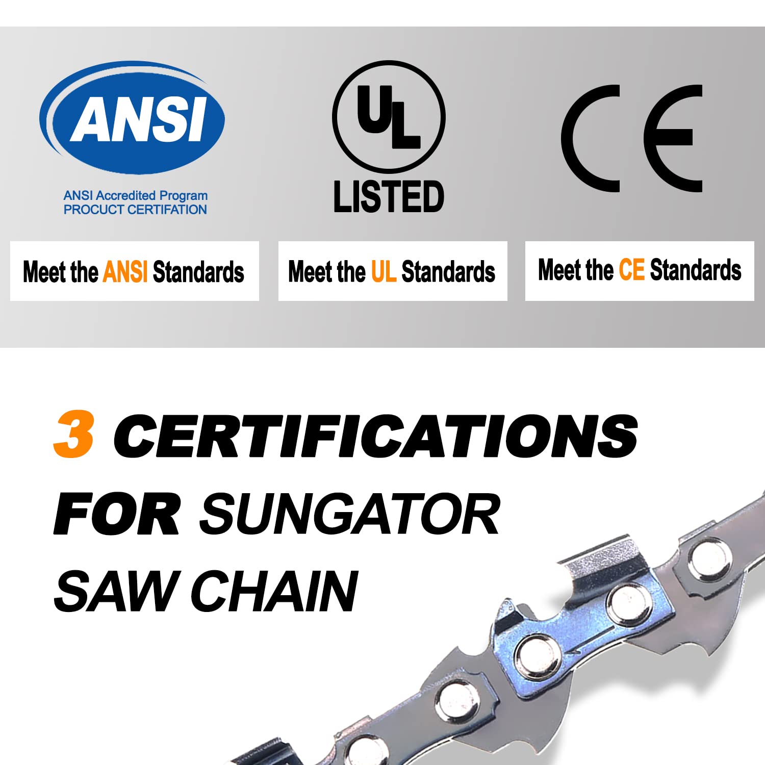 SUNGATOR 3-Pack 16-Inch Chainsaw Chain SG-S57, 3/8" LP Pitch - .050" Gauge - 57 Drive Links Compatible with Echo, Shindaiwa, Worx, Echo