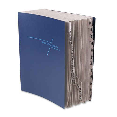 SmeadĀ® - Deluxe Expandable File, 1-31/Jan-Dec Index, Letter Size, Pressboard, Navy Blue - Sold As 1 Each - Keep Loose Paperwork neatly categorized in This Attractive Desktop File.