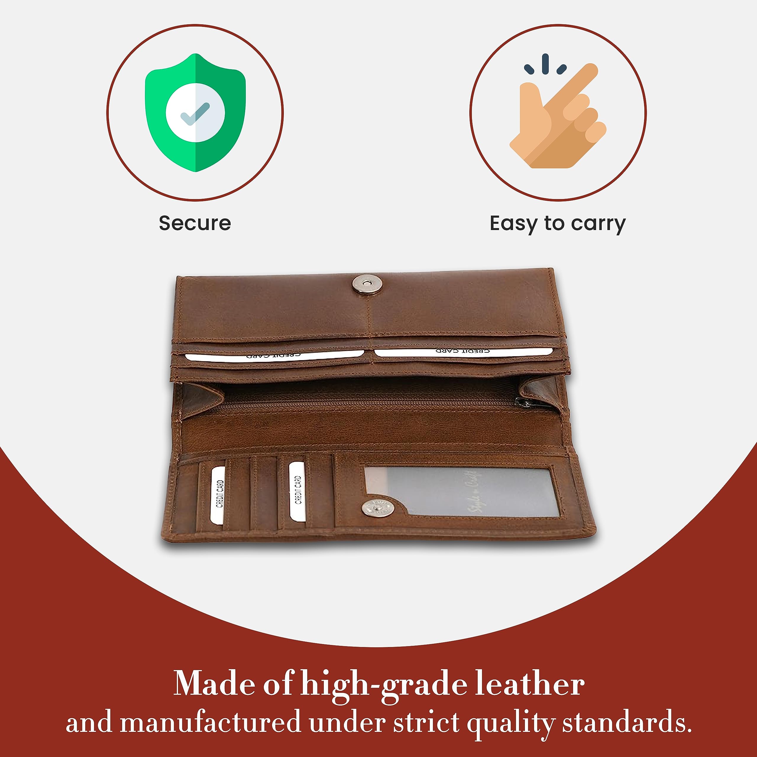 Style n Craft 391103 Ladie's Long Clutch Wallet, in Oak Color, Leather