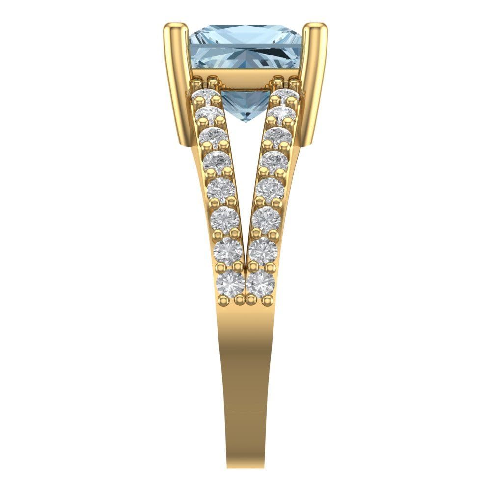 Clara Pucci 2.36ct Princess Cut Solitaire split shank Sky Blue Topaz Designer Wedding Bridal art deco Anniversary Ring 14k Yellow Gold