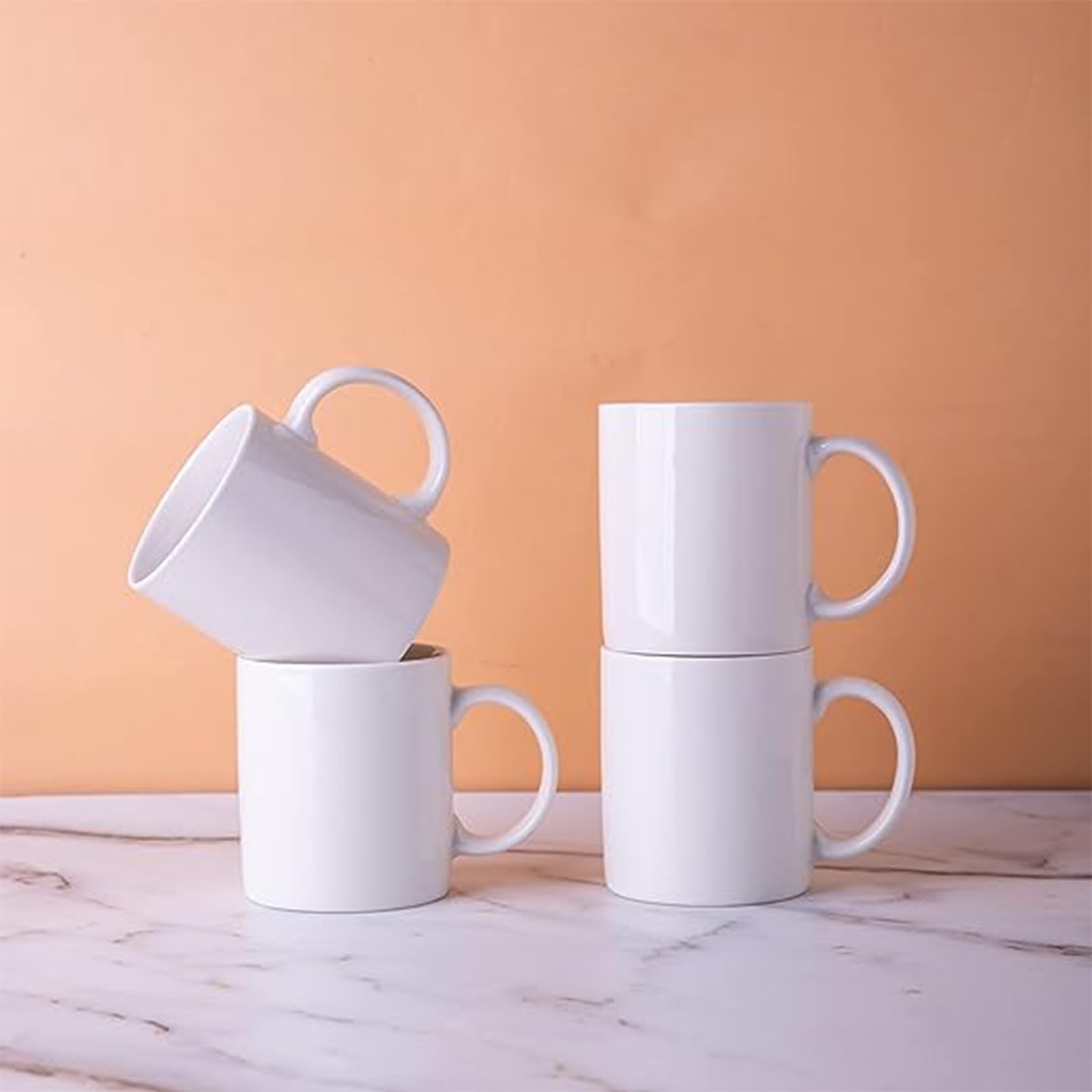 YONICA 11OZ White Coffee Mugs, Porcelain Bulk Coffee Mugs with Large Handle for Man,Woman,White Ceramic Coffee Mugs Set for Latte/Cappuccino/Cocoa/Milk. Dishwasher Microwave Safe(giftless box)