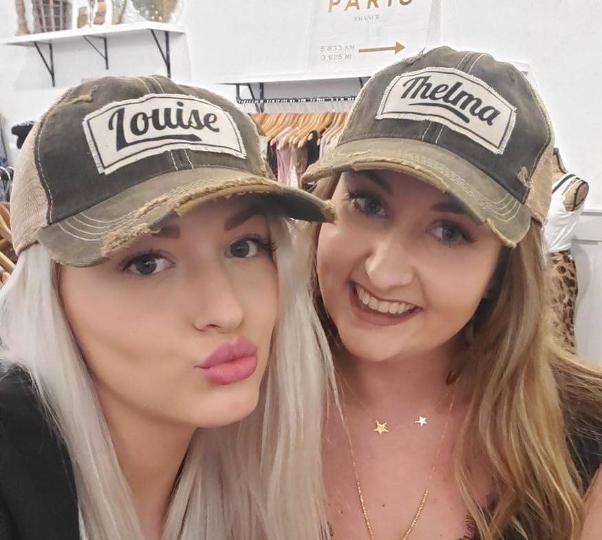 VINTAGE LIFE Best Friends Baseball Cap for Women Funny Trucker Hat Cute Distressed Ball Caps (Thelma, Black)