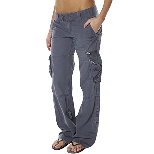 ZYXTIM Women's Hiking Cargo Pants Elastic High Waisted Wide Leg Loose Combat Military Trousers Y2K Streetwear with Big Pocket Dark Gray