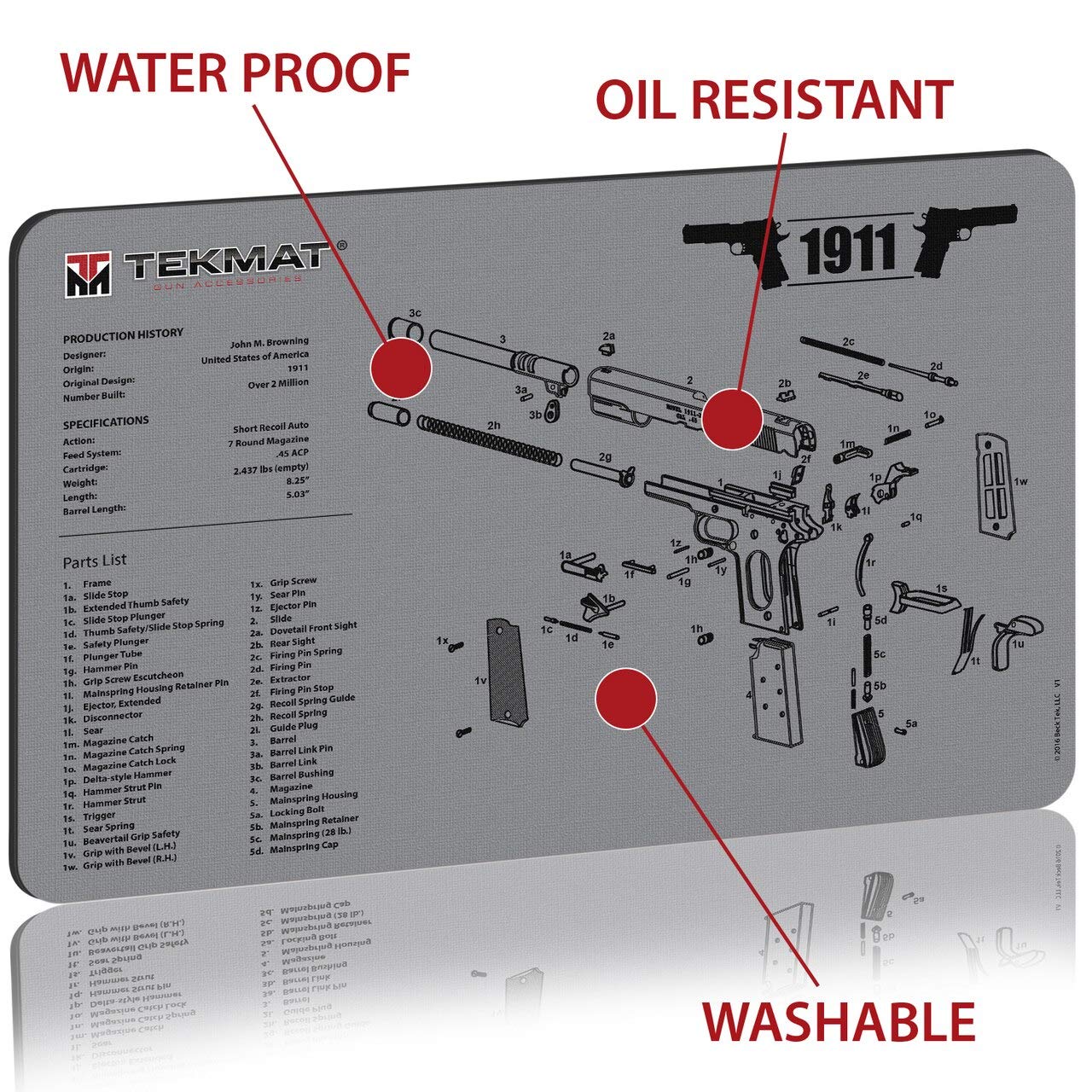 TekMat 1911 Grey - Gun Cleaning Mat Gun Cleaning Mat