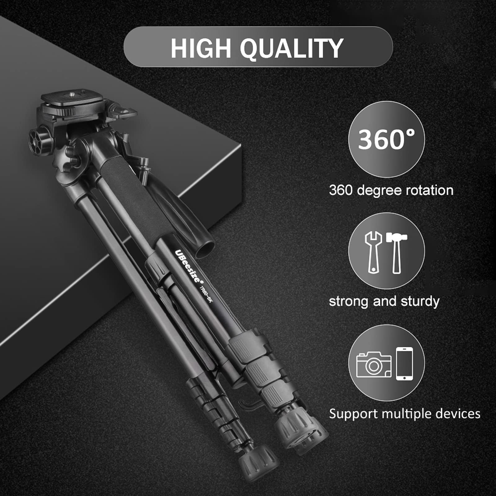 UBeesize 60-inch Portable Lightweight Travel Tripod (5kg/11lb Load), Carry Bag, and Smartphone Bluetooth Remote