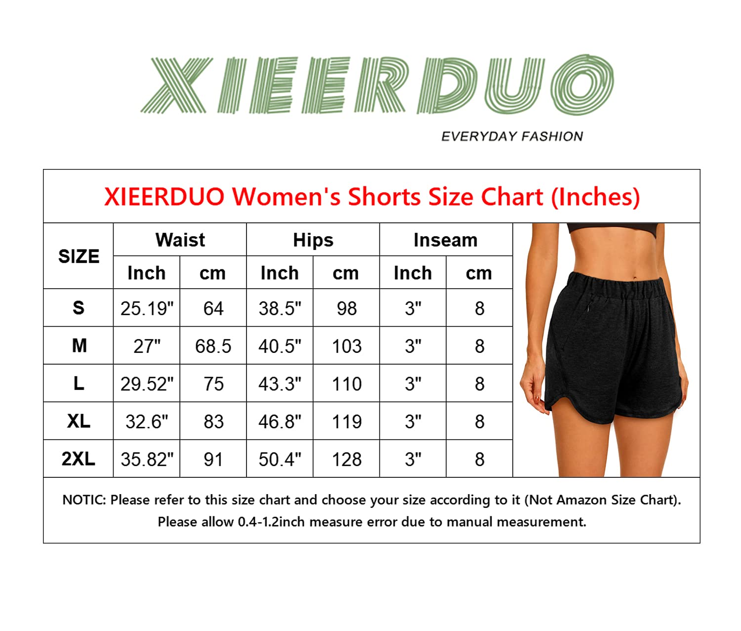 XIEERDUO Womens Shorts Workout Athletic Shorts for Summer Casual Elastic Waist Black XL