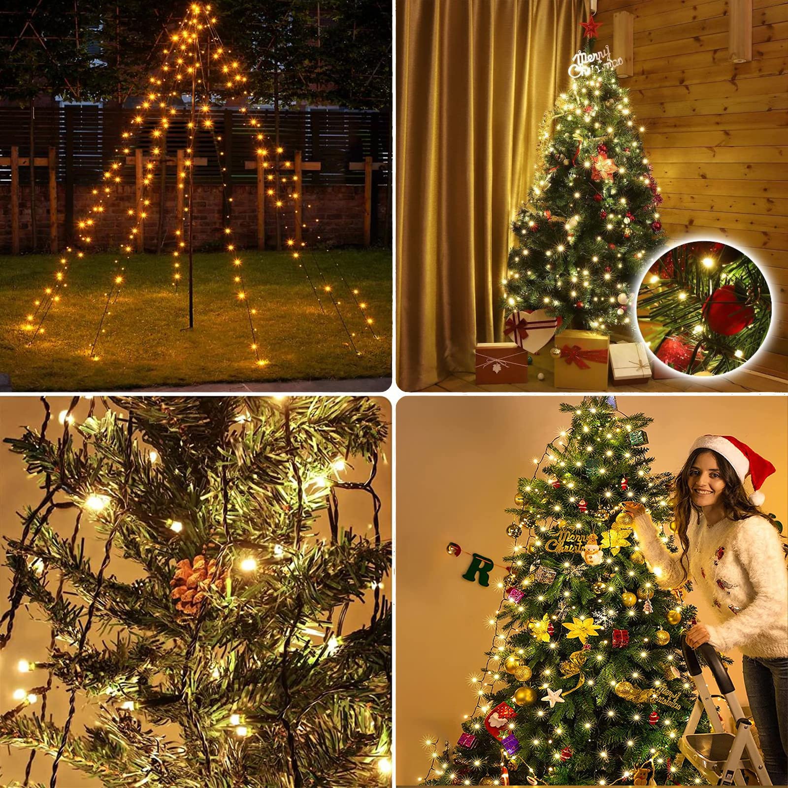 Renoliss 6.6FT x 8 Drop Lines Christmas Tree Waterfall Lights, 280 LED Christmas Lights Strings Indoor Outdor, 8 Modes Xmas Decorative Lights Plug in for 6FT- 8FT Xmas Tree Decorations (Warm White)