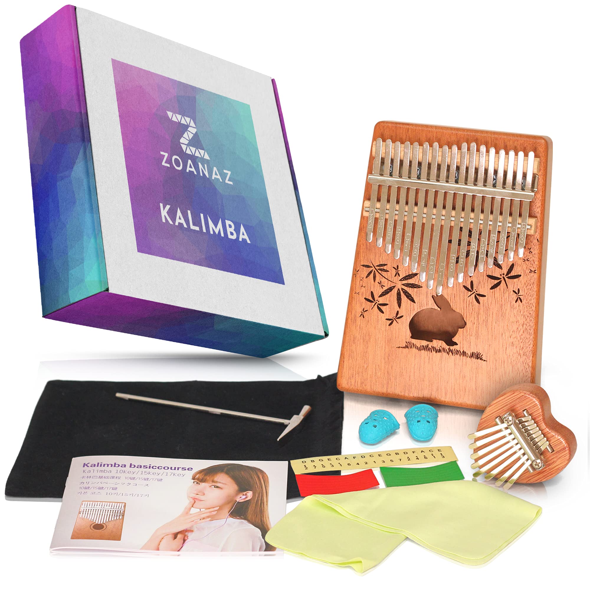 Zoanaz Kalimba Thumb Piano 17 Keys and Mini Kalimba 8 Keys. Gift Box Includes 2 Kalimbas Cute Bunny Heart Shape. Complete Set of Mbira Finger Piano