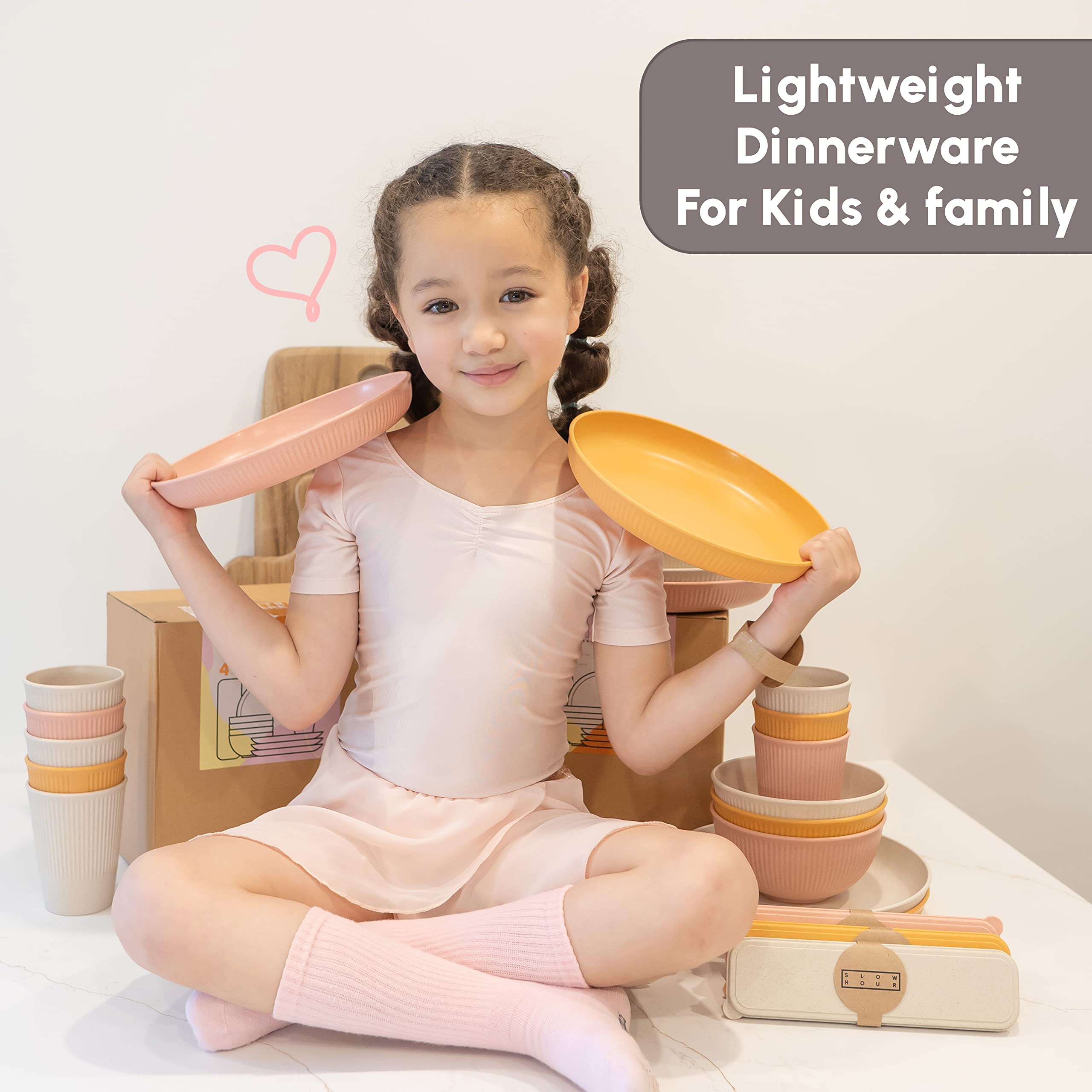 Wheat Straw Dinnerware Sets - Yellow Dinnerware Set w/Wheat Straw Plates, Bowls & Utensils β Safe for Microwave & Dishwasher, Set of 4