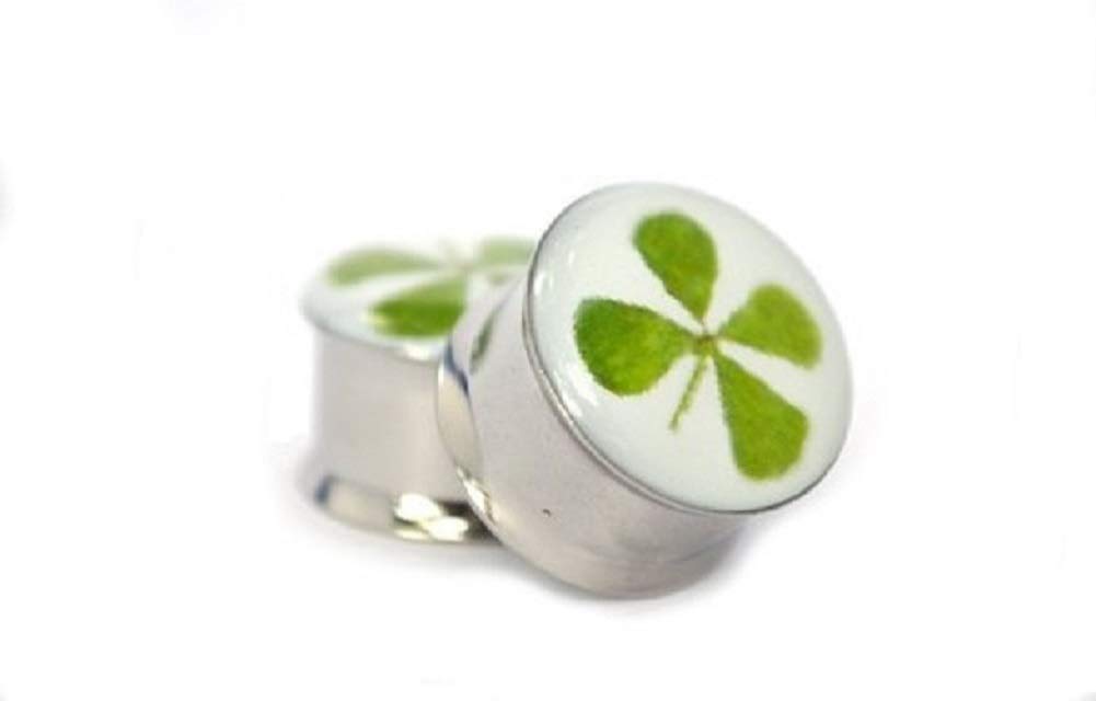 TheCheshireCat 4 Leaf Clover Double Sided Flare Screw-fit Plugs Surgical Steel Nickle Free (1 Pair) (7/16" (11mm)) B/6/3/73