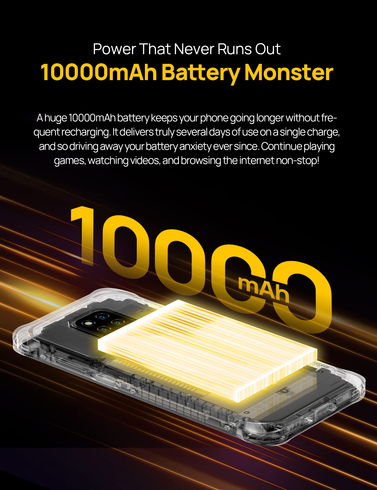 Ulefone Android 12 Rugged Smartphones, Power Armor 14 Pro 10000mAh Battery, 8GB+128GB, Helio G85 Octa-core Waterproof Rugged Phone, 6.52” HD+, 20MP AI Camera, Dual Sim 4G Unlocked Cell Phone