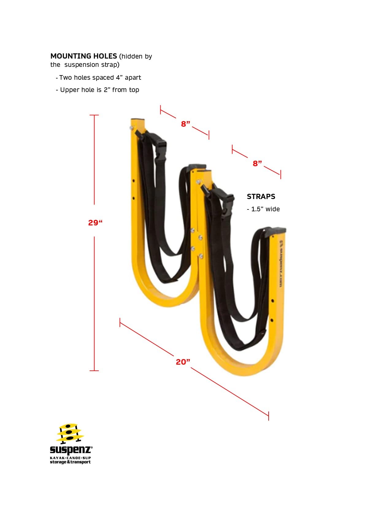 Suspenz Stand Up Paddle Board Expansion Plates (MG Black) to Make a Double Wall Storage Rack for Hanging 2 SUPs and Surfboards (31-5504)