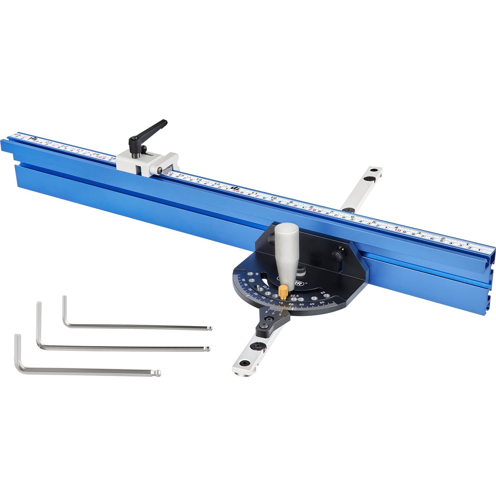 UOKRR Precision Miter Gauge for Table Saw 24" Aluminum Miter Fence Repetitive Cut Flip Stop 60° Angled Ends for Maximum Stock Support