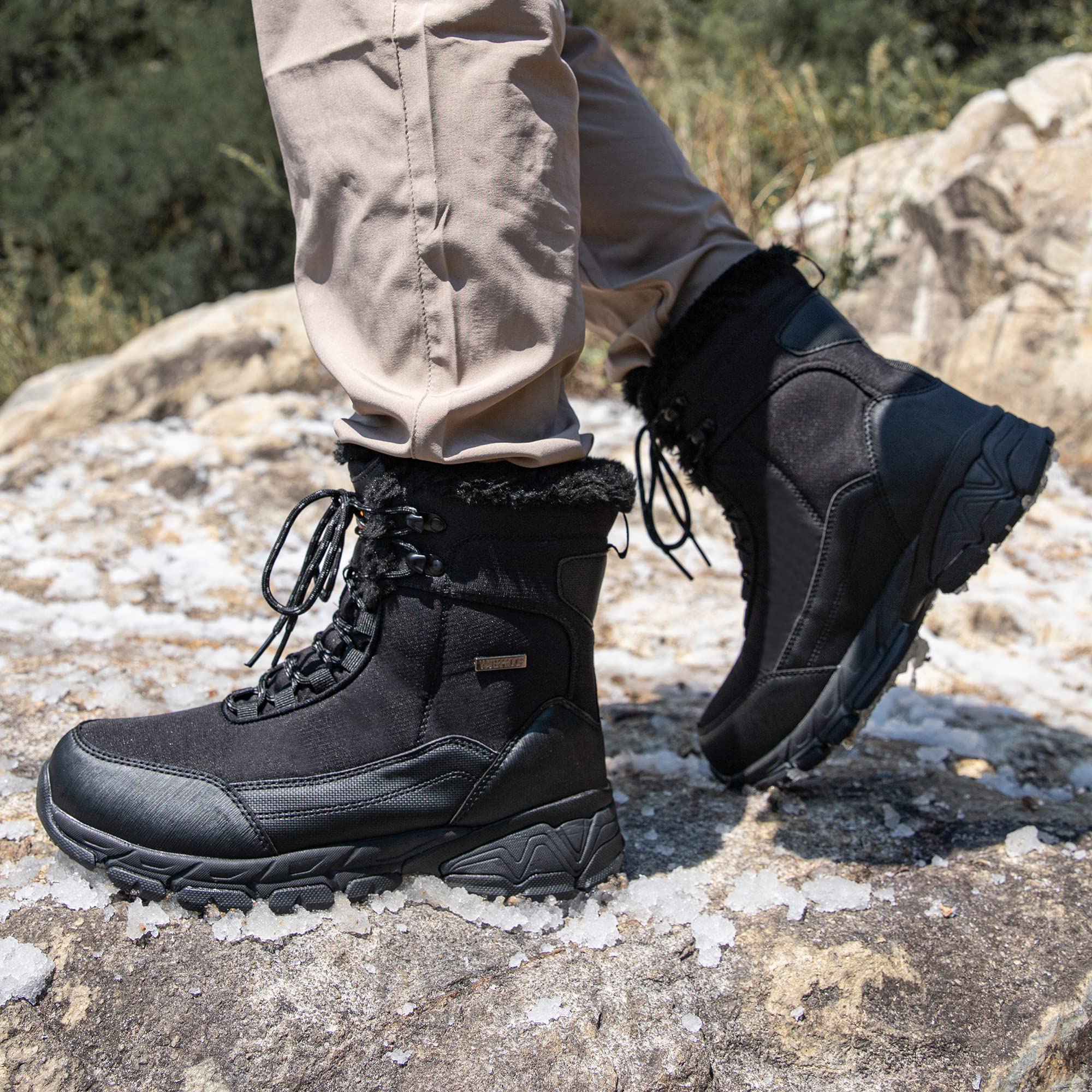 SHULOOK Men's Snow Boots Waterproof Warm Fur Lined Winter Hiking Boot Non-slip Outdoor Ankle High-top Shoes Work Hiker Trekking Trail