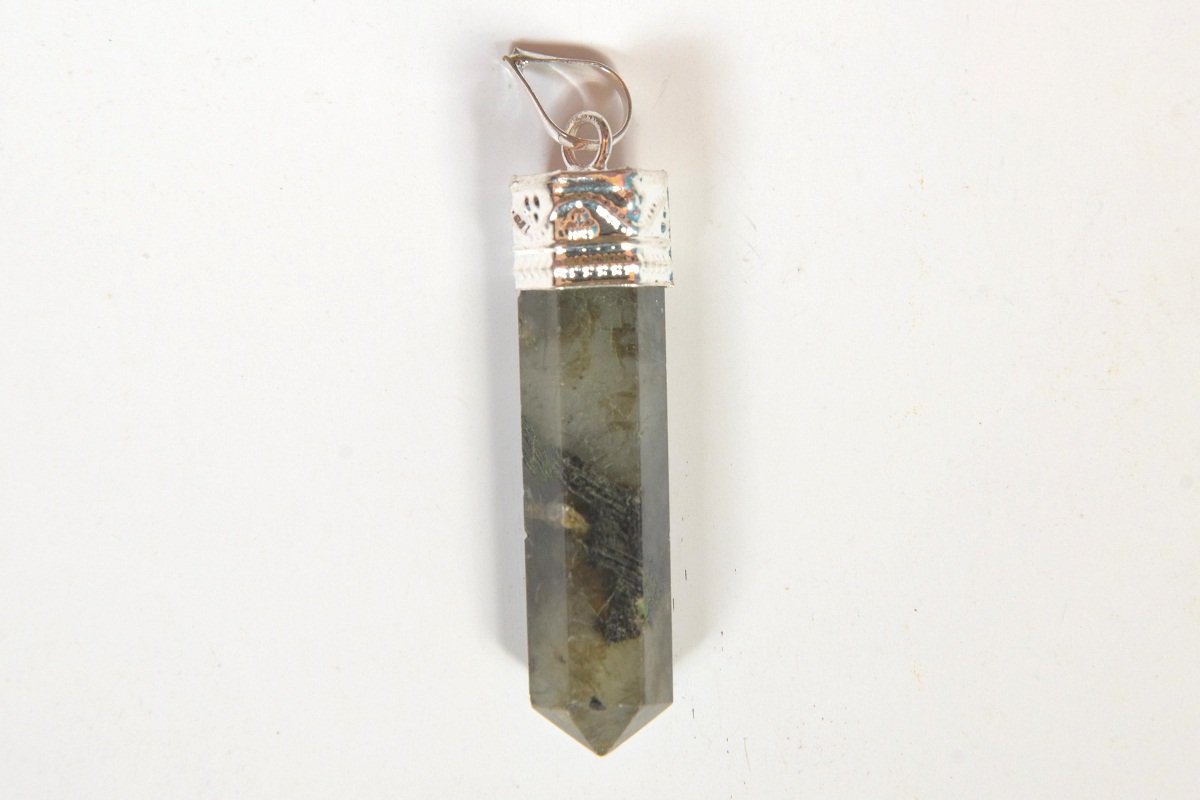 WholesaleGemShop 5 Pieces (Five) Labradorite Pendant Silver Toned Bail Pencil Point Pendant.