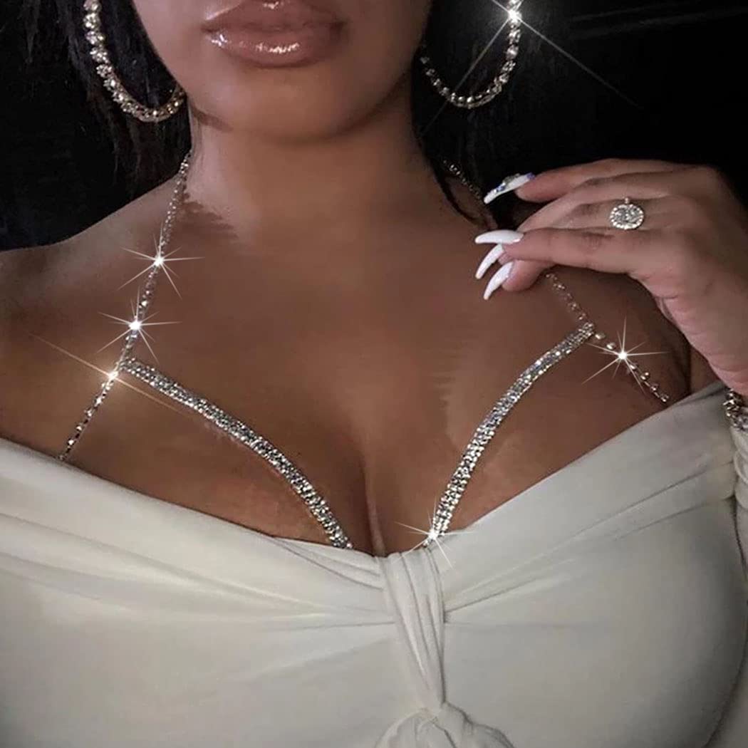 Zoestar Rhinestone Bra Chains Crystal Bikini Chest Chain Party Body Chain Jewelry for Women