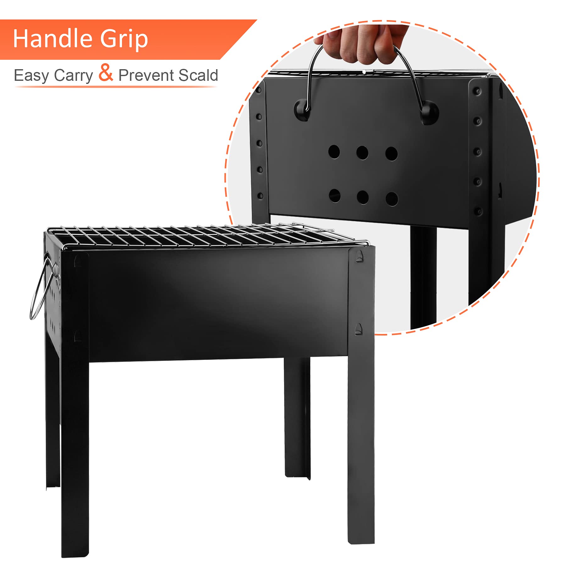 YSSOA 14” Portable Grill Charcoal Barbecue Grill, Small D, Portable Grill,Detachable Grill, Mini Tabletop Camping Grill BBQ, Black