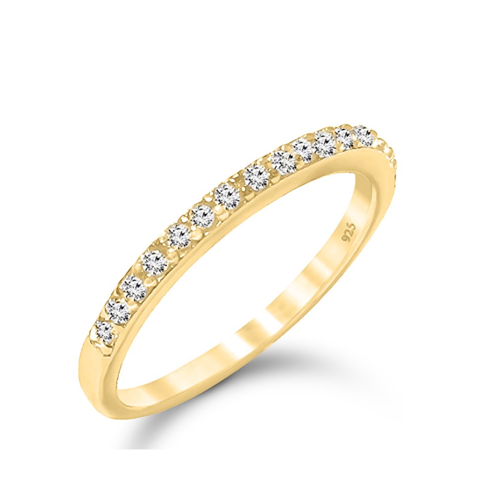 Sterling Silver Cubic Zirconia Stackable Half-Eternity Band Ring - Gold Plated (6)