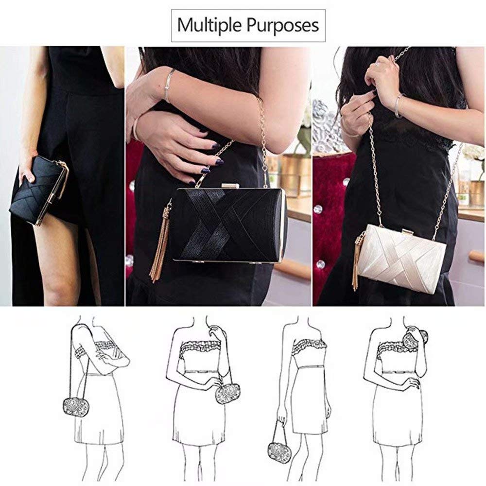 Women's Elegant Tassel Pendant Silk Evening Bag Satin Clutch Purse Handbags for Bride Wedding Party Royal Blue
