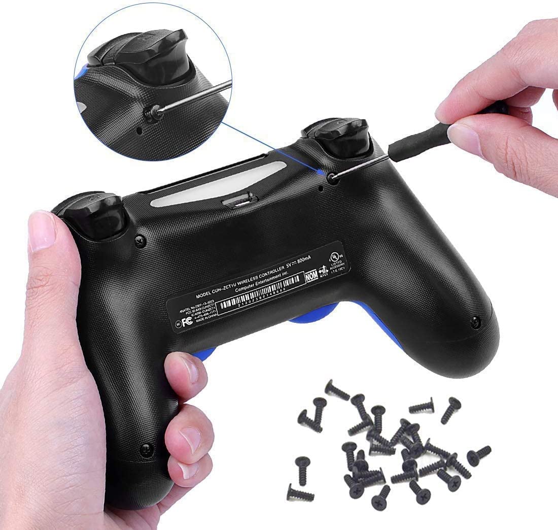 Yosikr Thumbsticks Joystick for Playstation 4 PS4 Controller with Cross Screwdriver + L2 R2 L1 R1 Trigger Replacement Parts + ABXY Bullet Buttons + D-pad + Small Spring (Balck,Red,Blue)