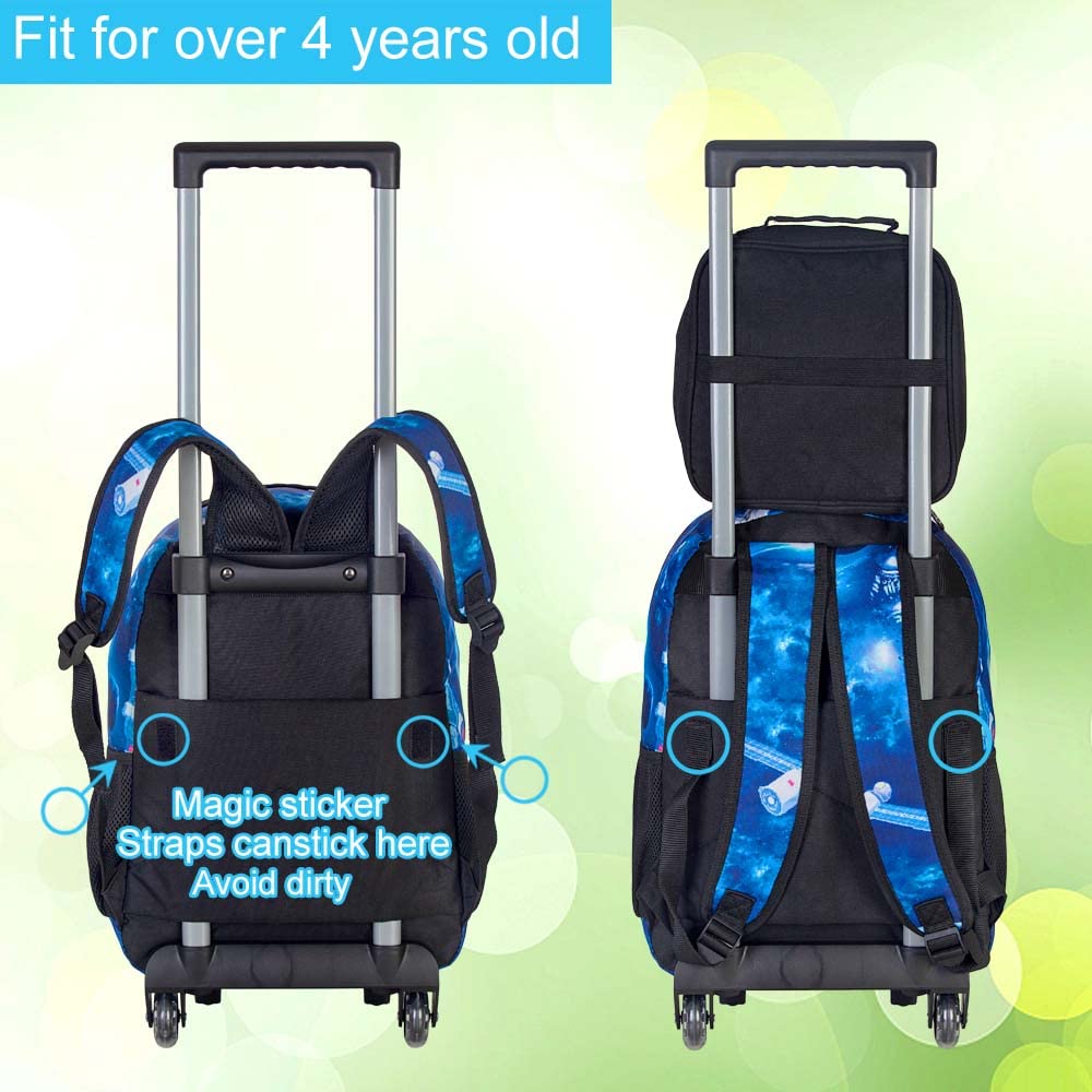 UFNDC 3PCS Kids Rolling Backpack, Dinosaur Wheeled Bookbag for Boys,Travel Roller School Bag with Wheels