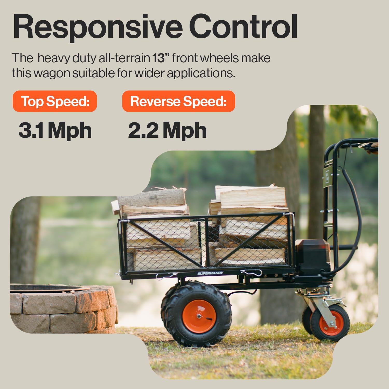 SuperHandy Utility Service Cart Power Wagon Wheelbarrow Electric 48V DC Li-Ion Powered 660Lbs Load and 1000Lbs+ Hauling Capacity Farm and Garden All Purpose Modular Cargo Bed