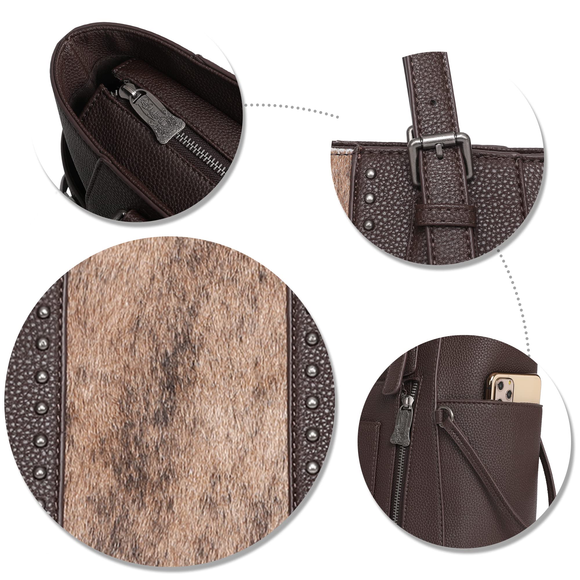 Women's Concealed Carry Cowhide Leather Tote Western Large Shoulder Handbags and Purses with Studs TR132G-8317CF