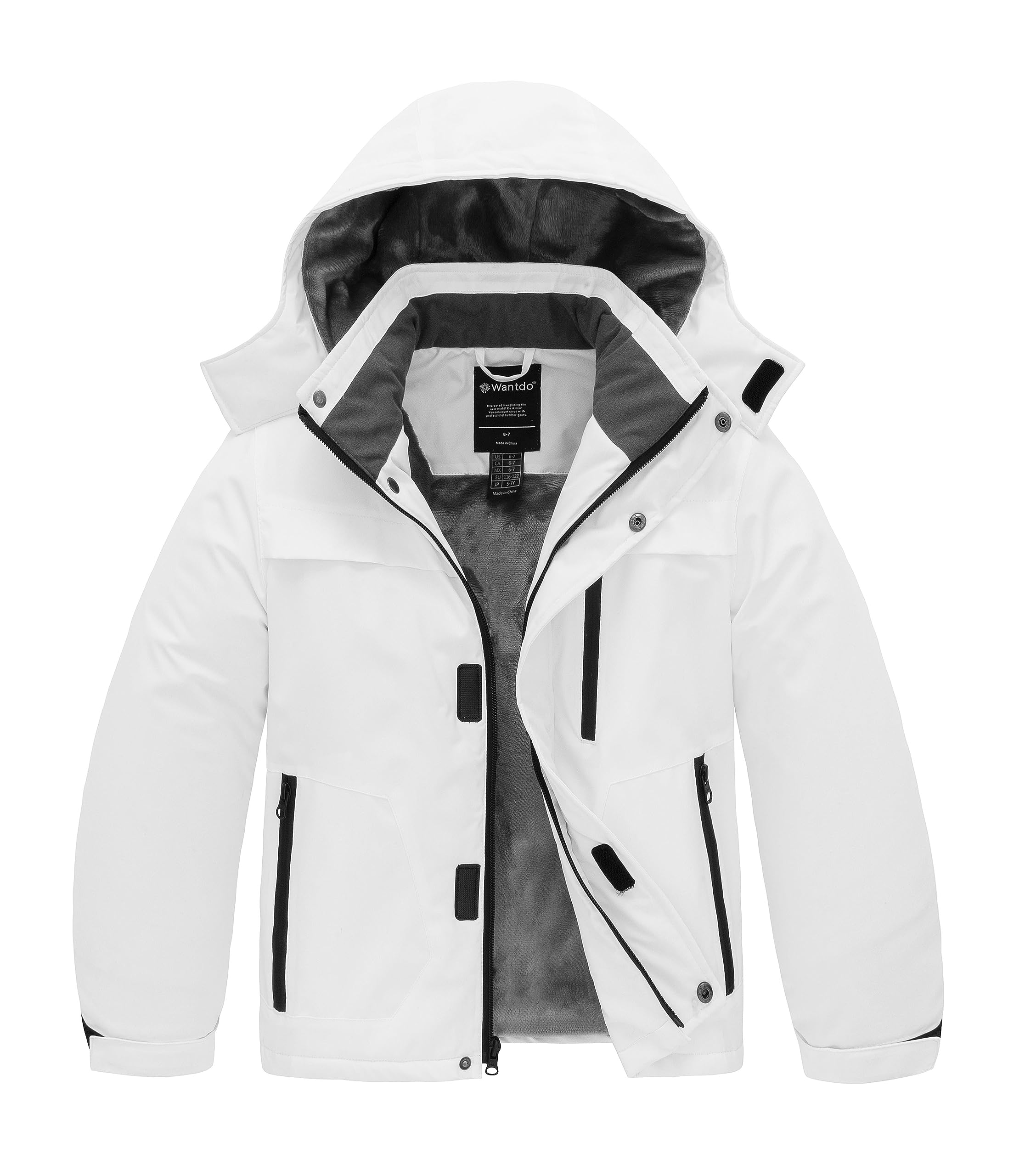 wantdo Boy's Waterproof Warm Winter Snow Coat Thick Outwear Hiking Jacket White 14/16