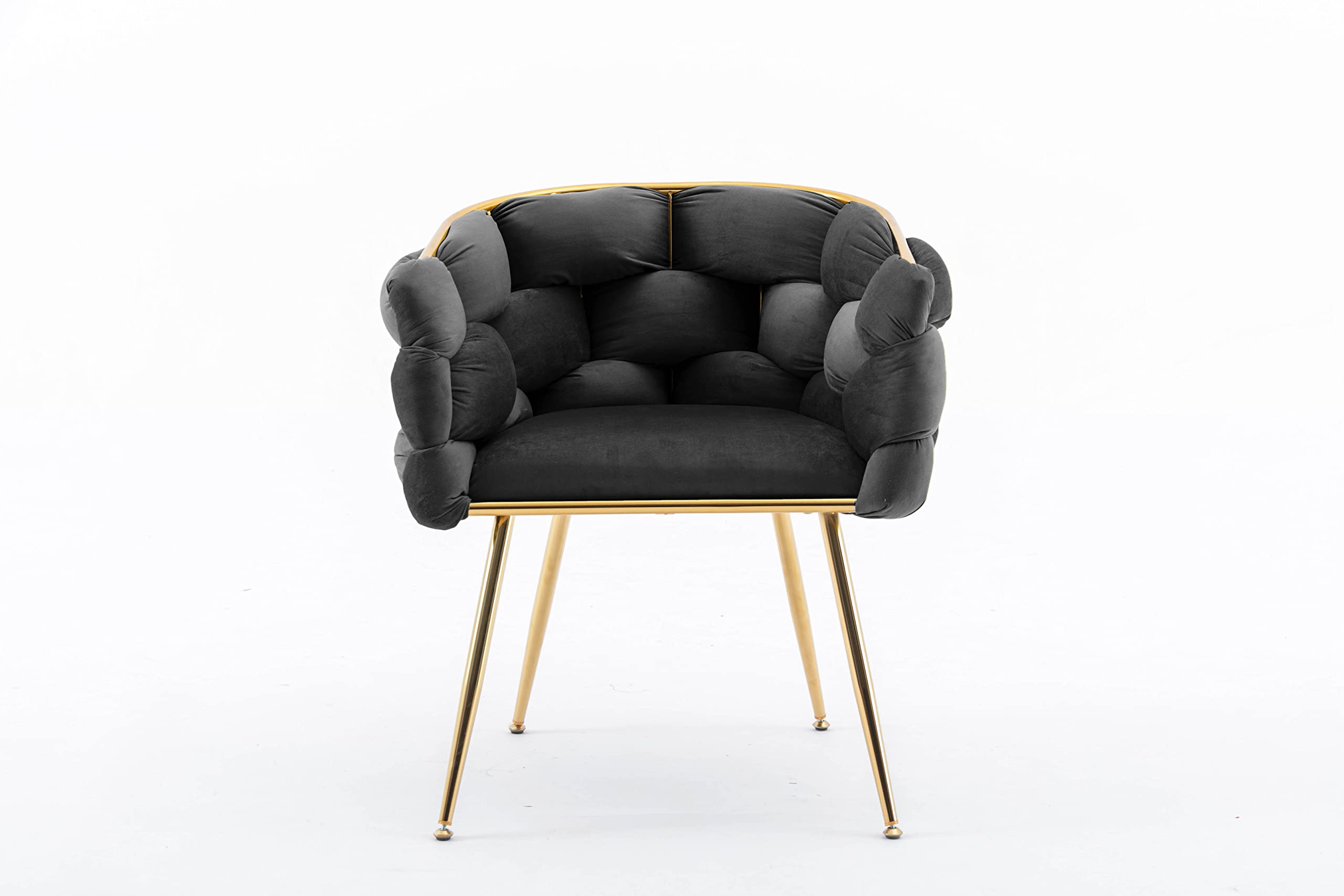 Warmiehomy Velvet Dining Chairs Modern Living Room Tufted Upholstered Accent Chairs Gold Vanity Chairs for Living Room Makeup Room Dining Room,Black