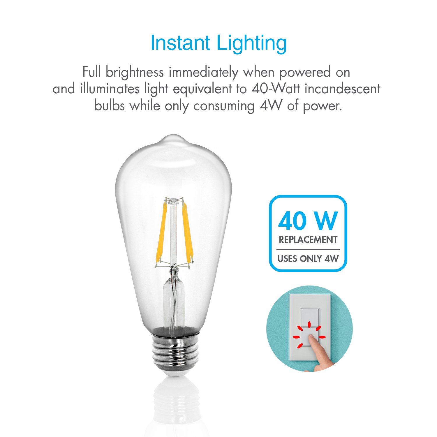 Tenergy Dimmable Edison Bulbs 5W LED Filament Bulbs (40 Watt Equivalent), Soft White (2700K), ST64 Bulbs, E26 Medium Standard Base Decorative Light Bulbs for Ceiling Light Fixtures (Pack of 6)