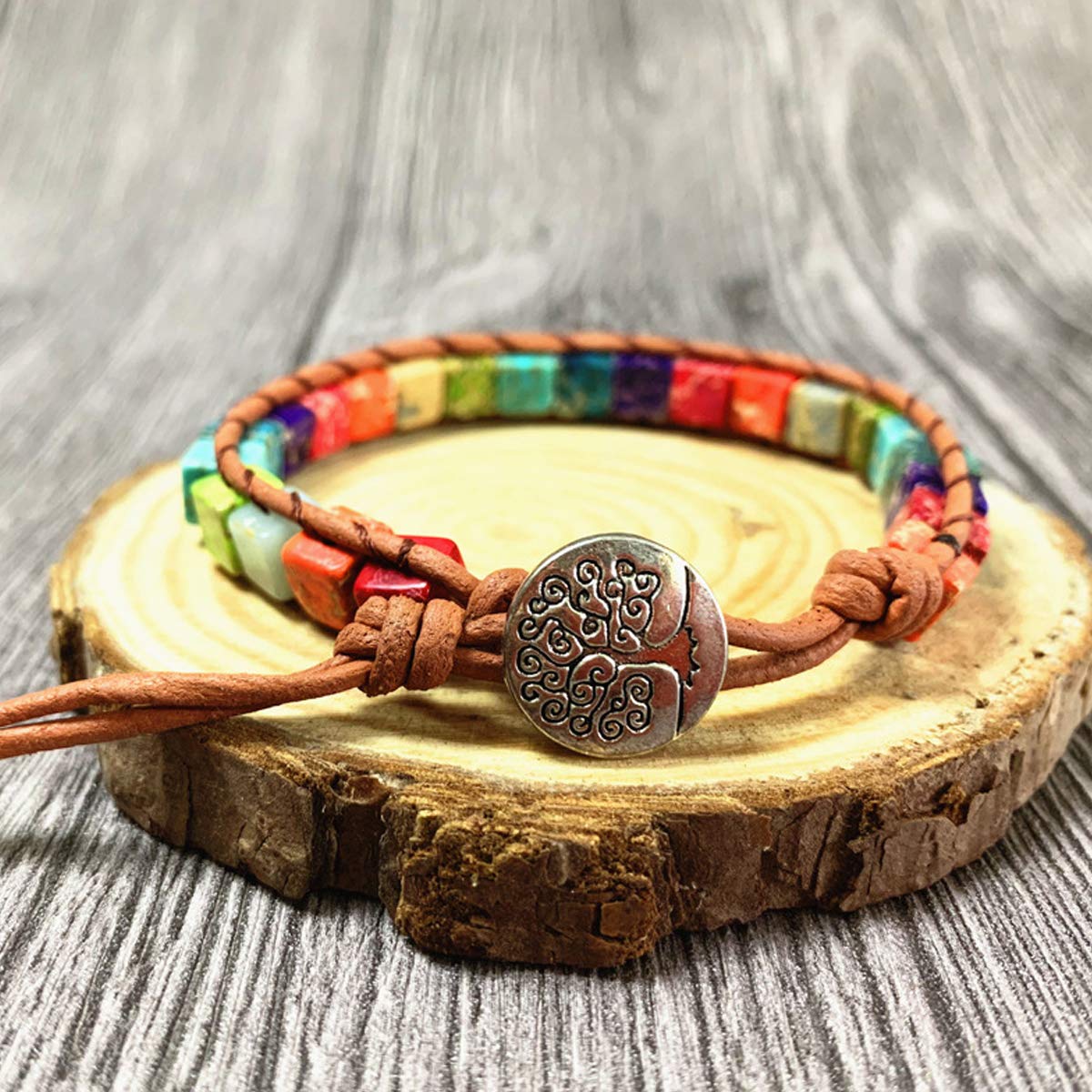 ZOSOJONA 7 Chakra Bracelet Bohemian Handmade Leather Wrap Healing Protection Natural Stone Yoga Beaded Bracelets Boho Friendship Jewelry