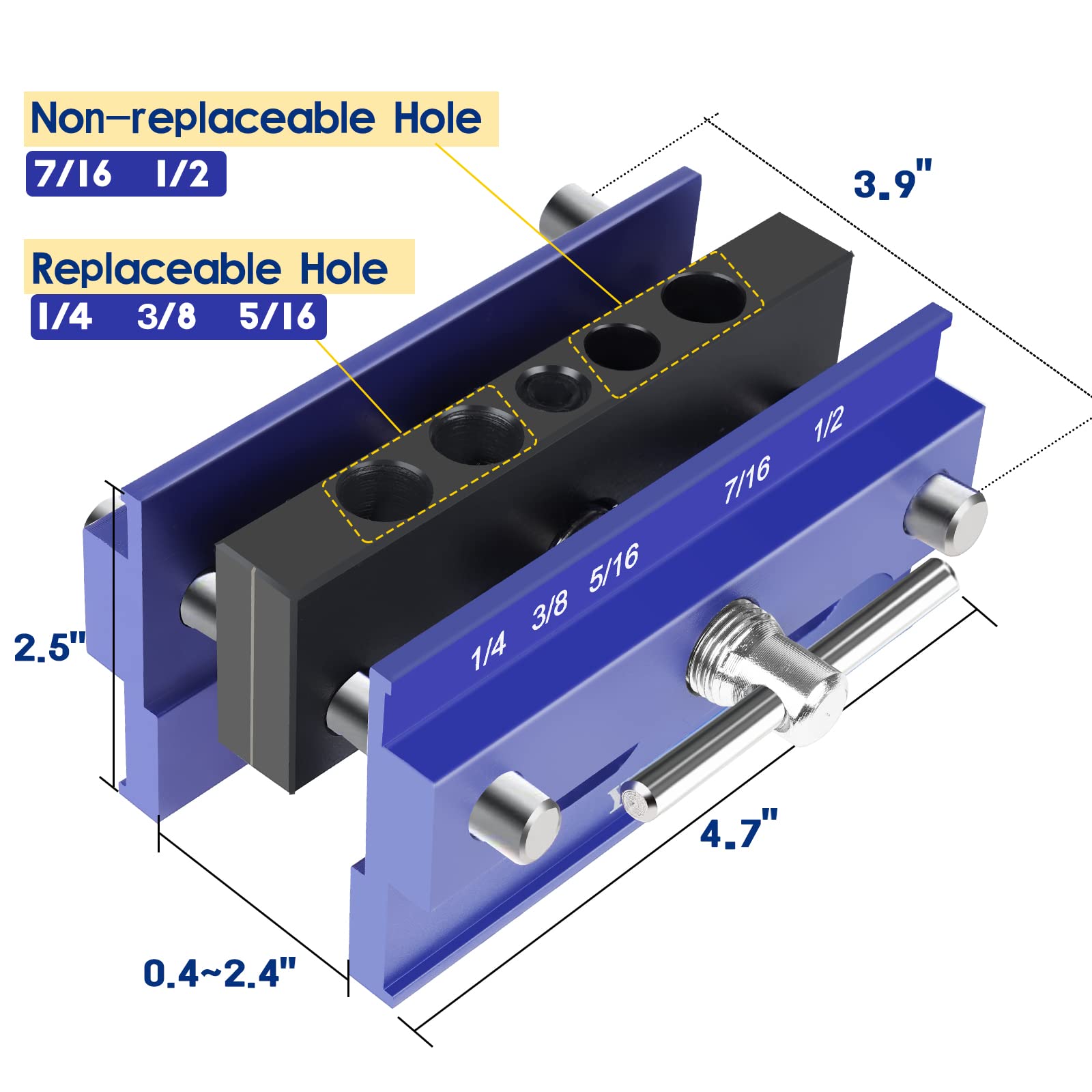 YOTOO Self Centering Doweling Jig Kit, Drill Jig with 6 Drill Guide Bushings, Adjustable Width Drill Jig Drill Guide for Straight Holes, Power Tool Accessory Jigs (Blue)