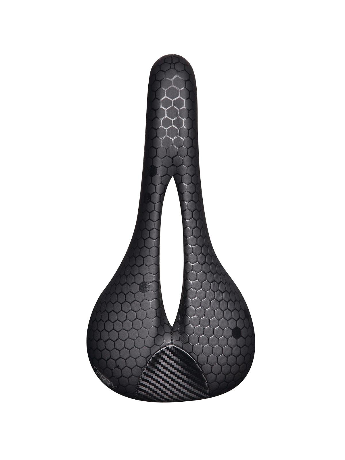 Terry Fly Carbon Mountain Bicycle Saddle - Bicycle Seat for Men - Flexible & Comfortable - Lightweight, Low Profile, Flat Top - Black Leather