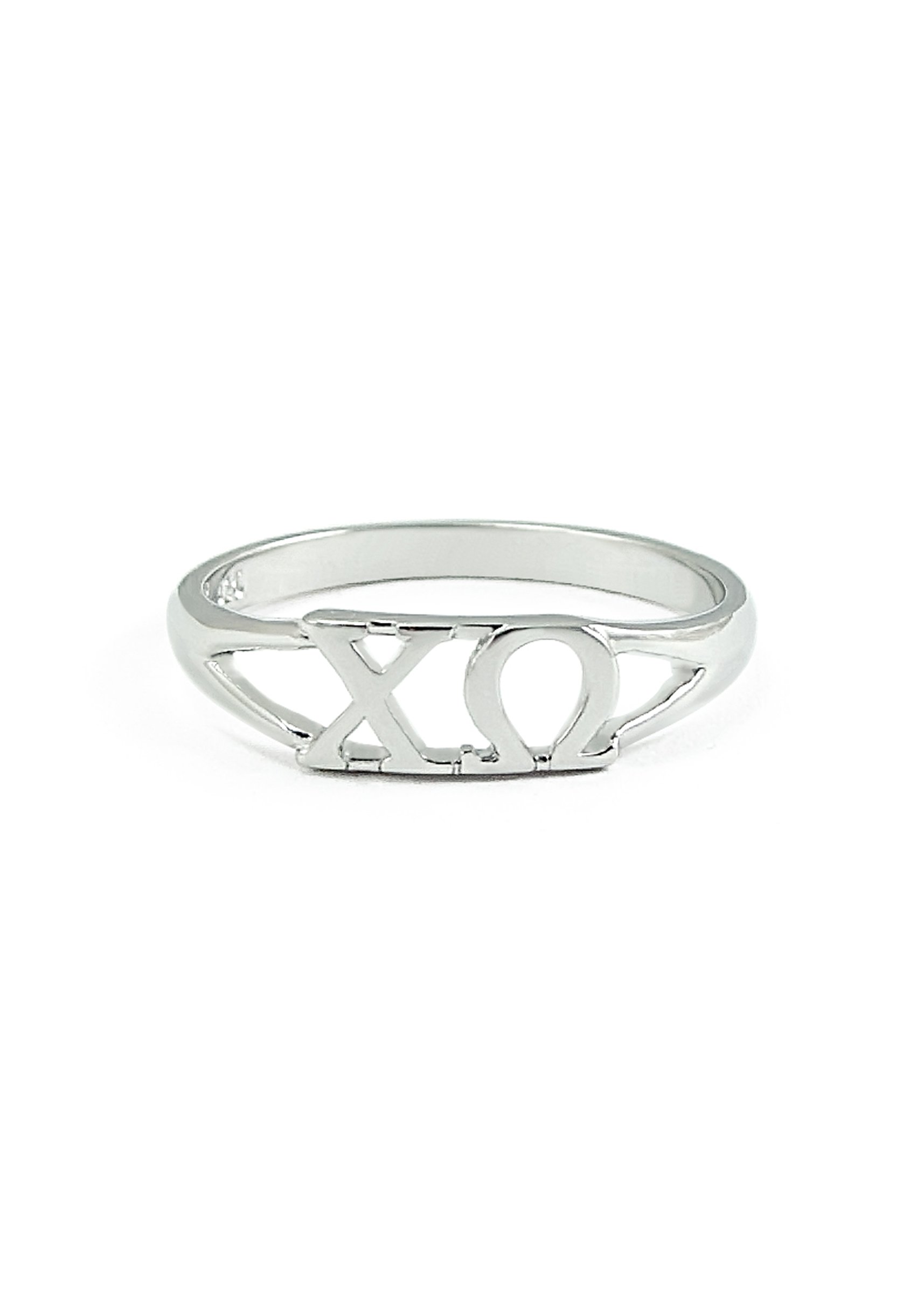 The Collegiate Standard Sterling Silver Chi Omega ring with cut-out letters size 6