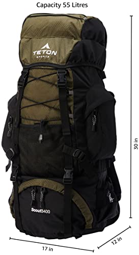 TETON 55L Scout Internal Frame Backpack for Hiking, Camping, Backpacking, Rain Cover Included